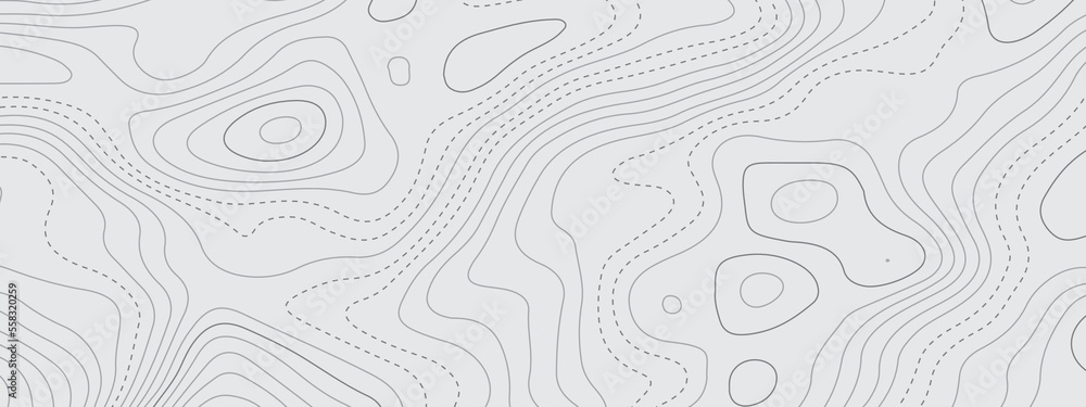 The stylized black and white abstract topographic map with lines and ...