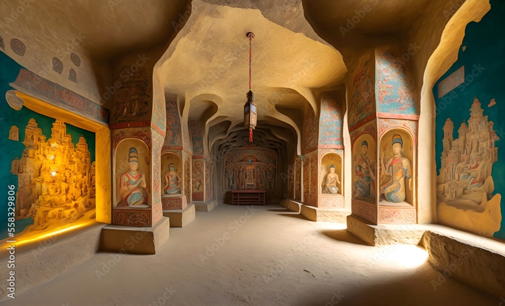 Small traditional Temple in a big Mogao Caves, Dunhuang, Cave temple ...