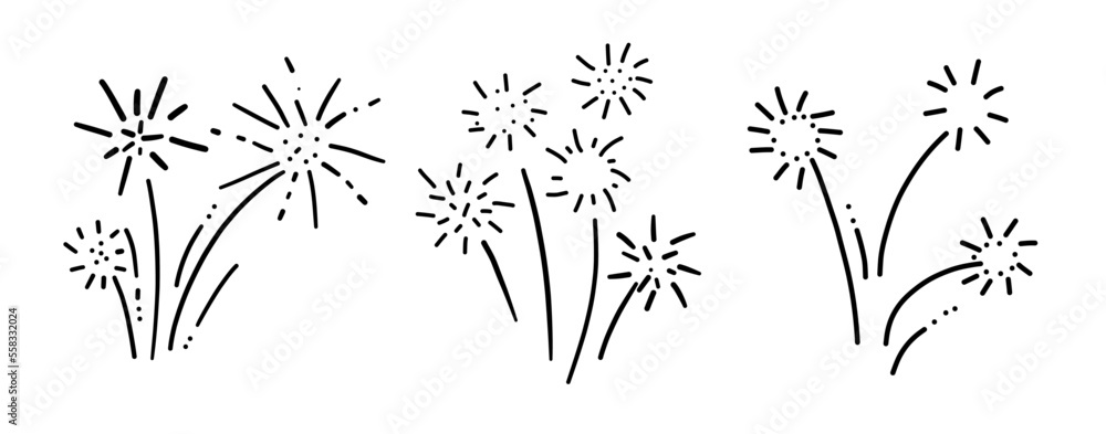 Vector fireworks illustration isolated on white in doodle comic ...
