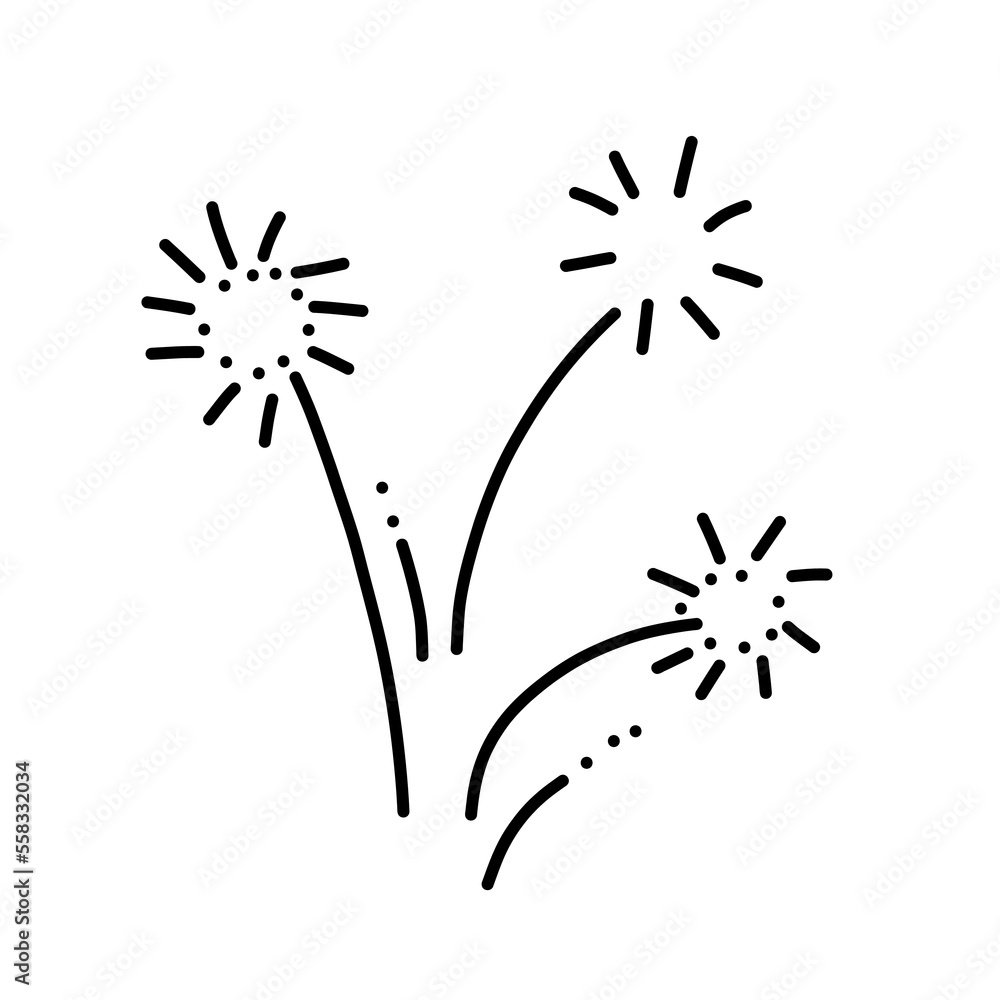 Vector fireworks illustration isolated on white in doodle comic ...