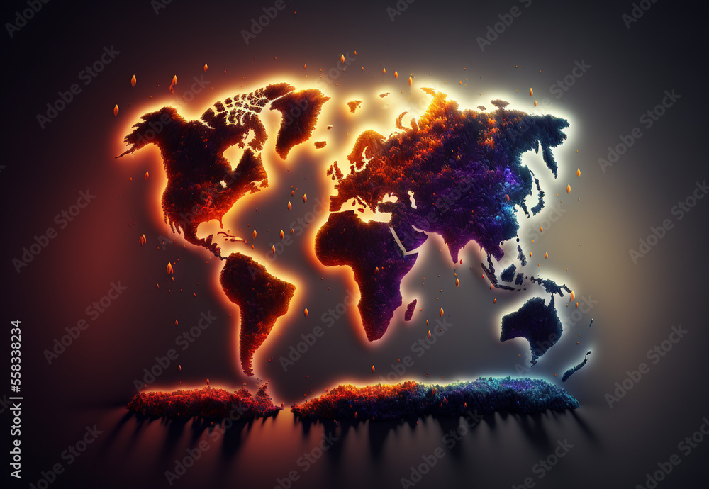 An abstract background of a world map with regions affected by extreme ...