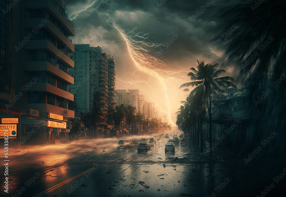 An abstract background of A coastal city being evacuated due to a ...