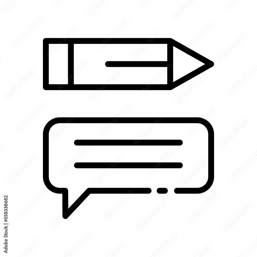 Speech bubble and pencil line icon. Like, heart, pen, write, text ...