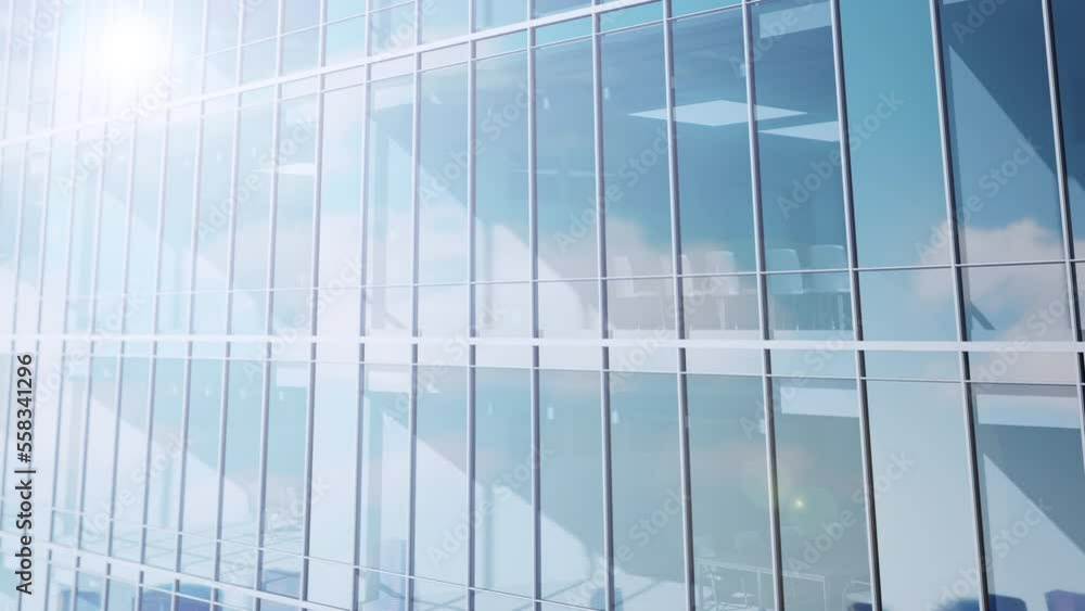 Camera moves up along corporate building. Modern skyscraper ...