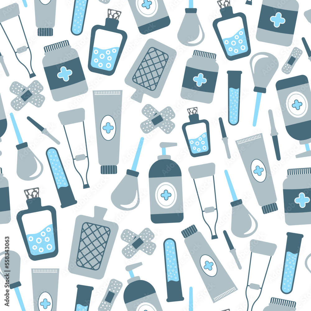 Seamless pattern with simple medical tools on white background for ...
