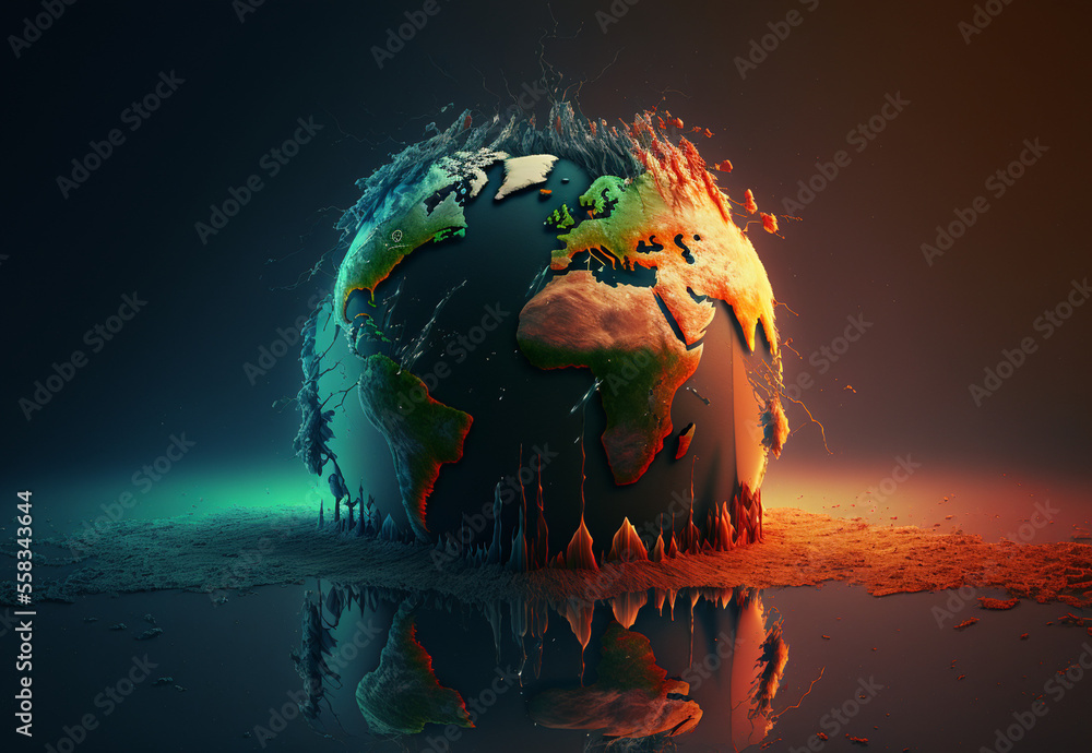 An abstract background of a world map with regions affected by extreme ...