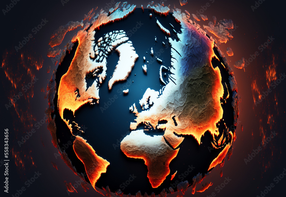 An abstract background of a world map with regions affected by extreme ...