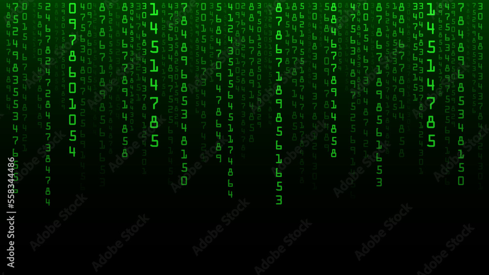 Technology vector binary code. Random falling digits on screen. Hacked software. Matrix sciense ...