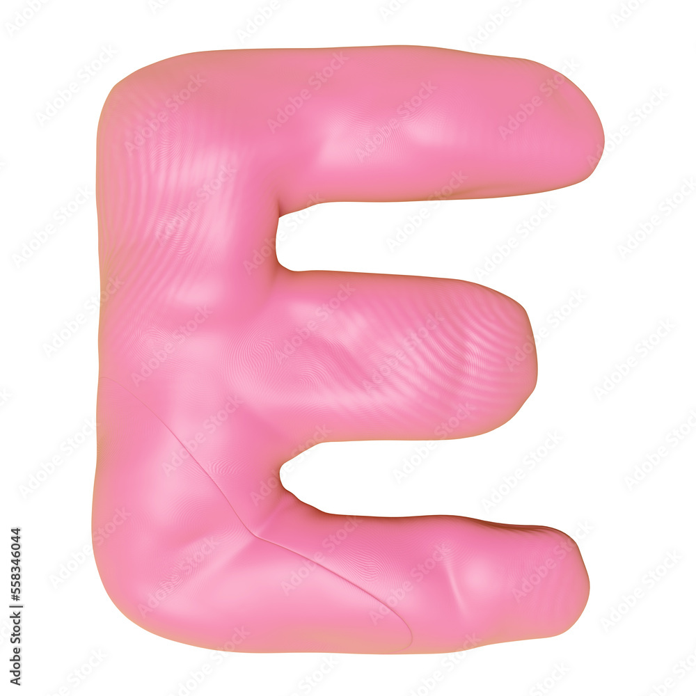 E letter logo design from plasticine isolated on white background. pink ...