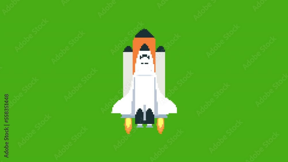Pixel Shuttle fly on green background. pixel art looped animation ...