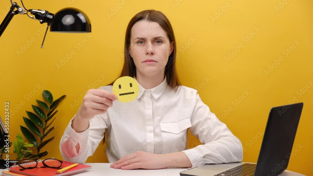 Portrait of employee business woman in shirt sit work at office desk pc ...