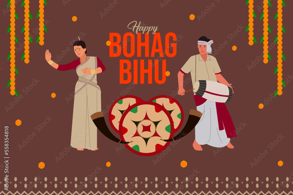 Vector illustration of Happy Bihu, Assamese New Year, Indian ... Vector illustration of Happy Bihu, Assamese New Year, Indian ...