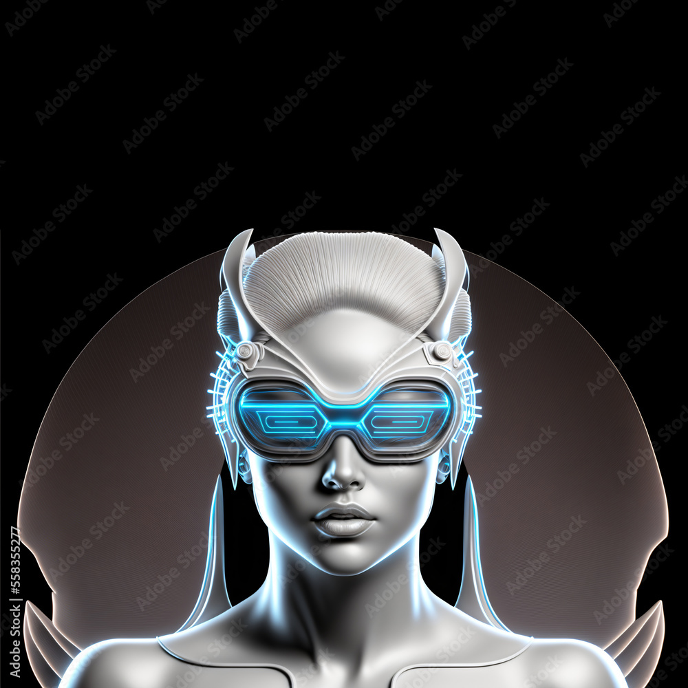 female fantasy portrait with high-tech eyeglasses and heads up display ...