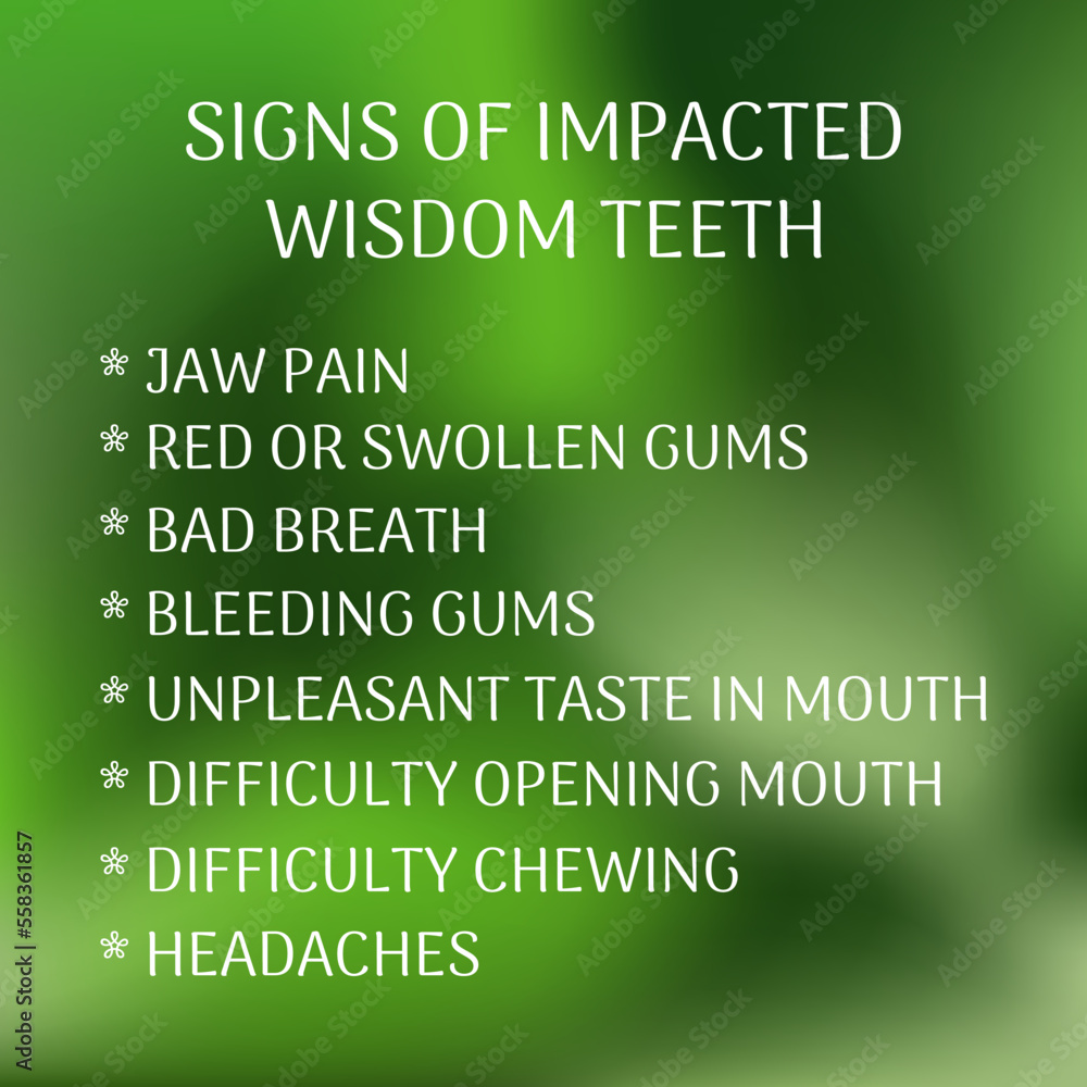 Signs of impacted wisdom teeth. Vector illustration for medical journal ...