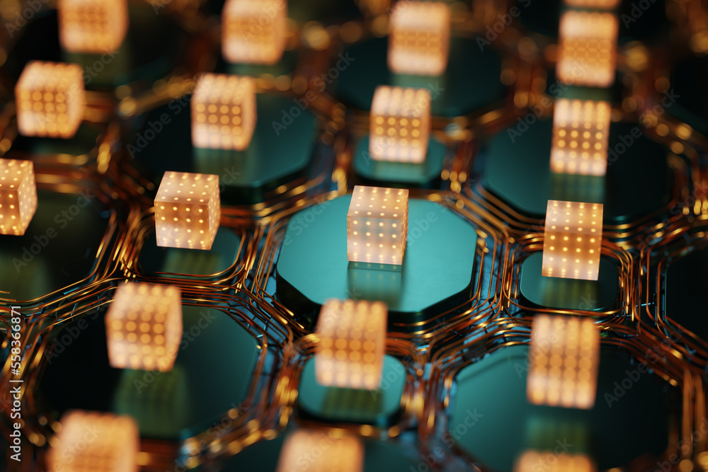 Data center concept. Blockchain technology. The concept of a quantum ...