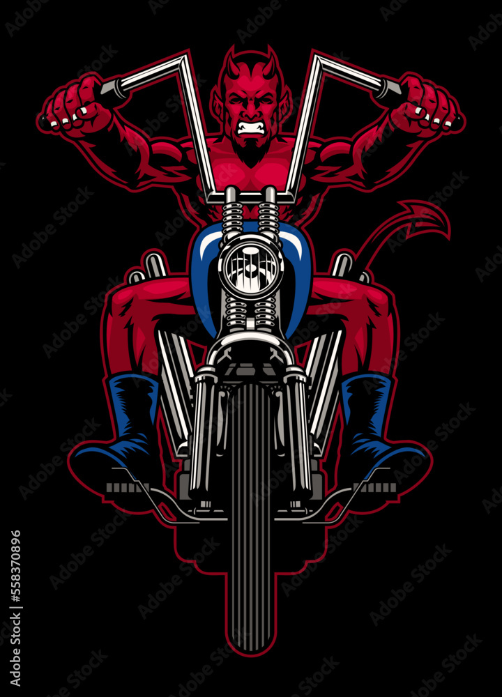 Devil Mascot Riding Vintage Custom Chopper Motorcycle Stock Vector ...