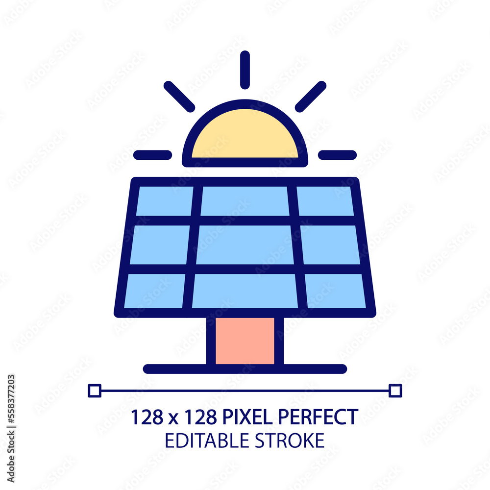 Solar panel pixel perfect RGB color icon. Photovoltaic. Alternative ...