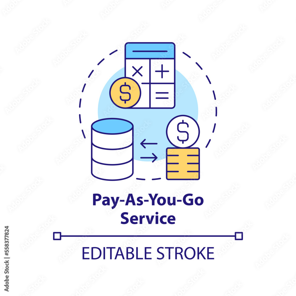 Pay as you go service concept icon. Data storage. Serverless computing ... Pay as you go service concept icon. Data storage. Serverless computing ...