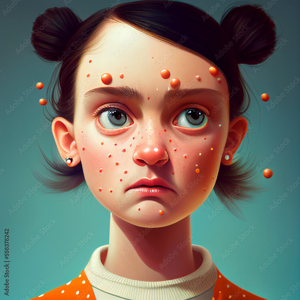Cartoon girl with pimples on her face or traces of smallpox.. Stock ...