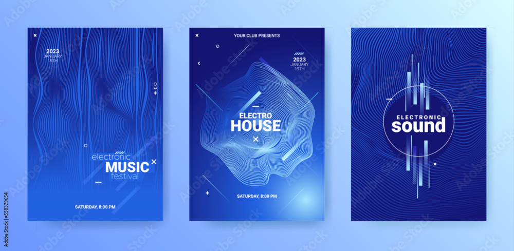 Abstract Techno Sound Flyers. Electro Music Poster. Dance Party Cover ...