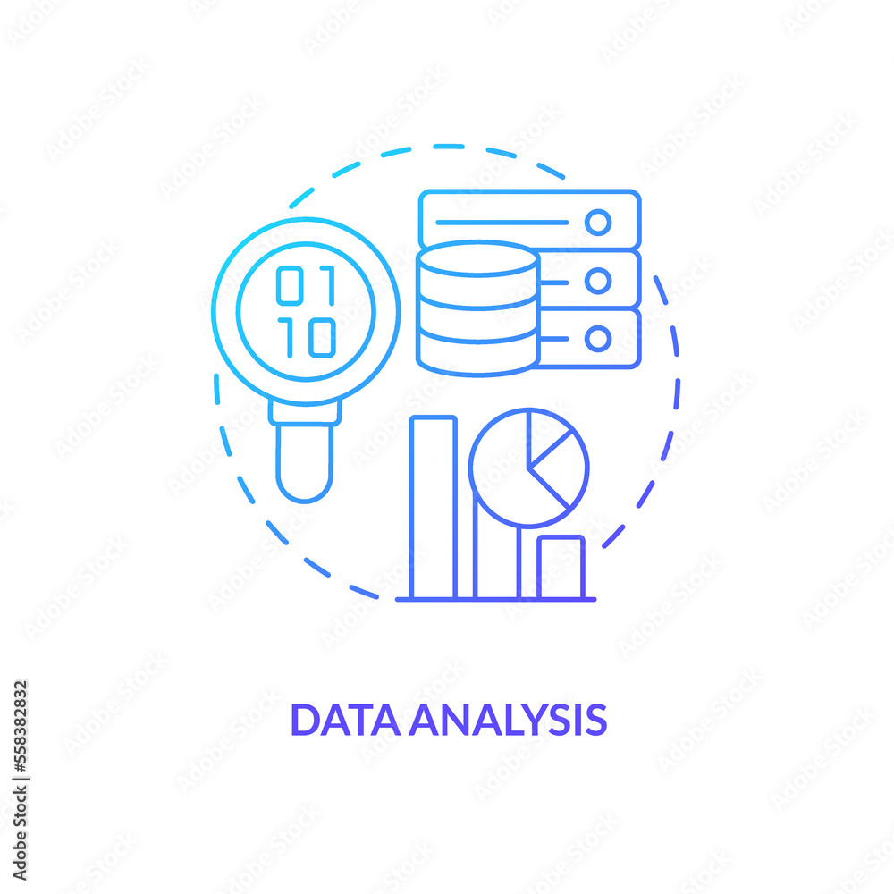 Data analysis blue gradient concept icon. Virtual tools. Digital ...