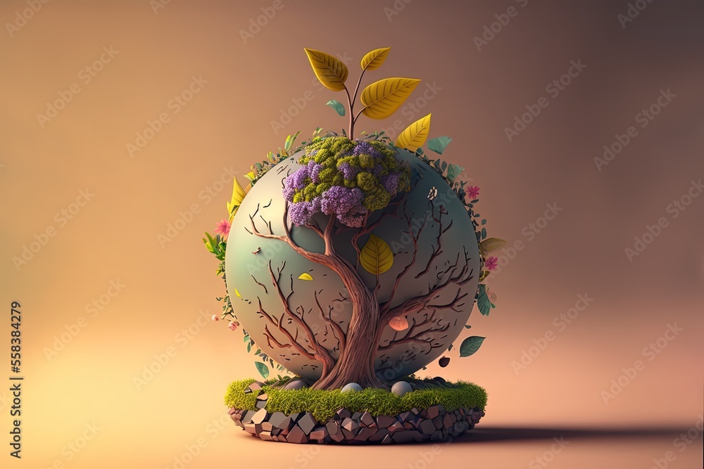 Earth Day concept illustration , Earth globe with beautiful nature ...