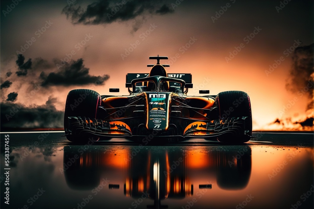 Formula one racing car at sunset, generative ai Stock Illustration ...