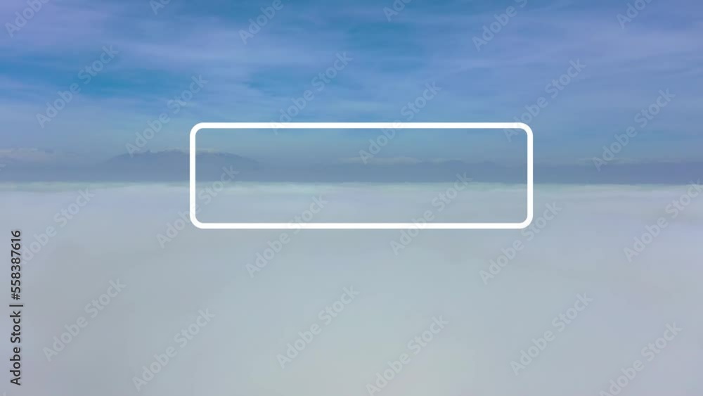 White square frame for title mockup appears animated over the blue sky ...