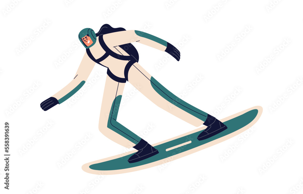 Sky surfer, diver with parachute backpack, surfing, floating in air ...