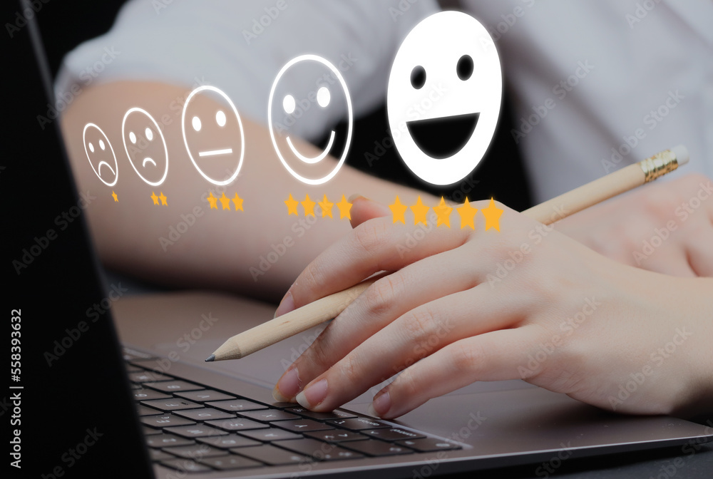 customer writing review satisfaction survey concept, pencil user rating ...