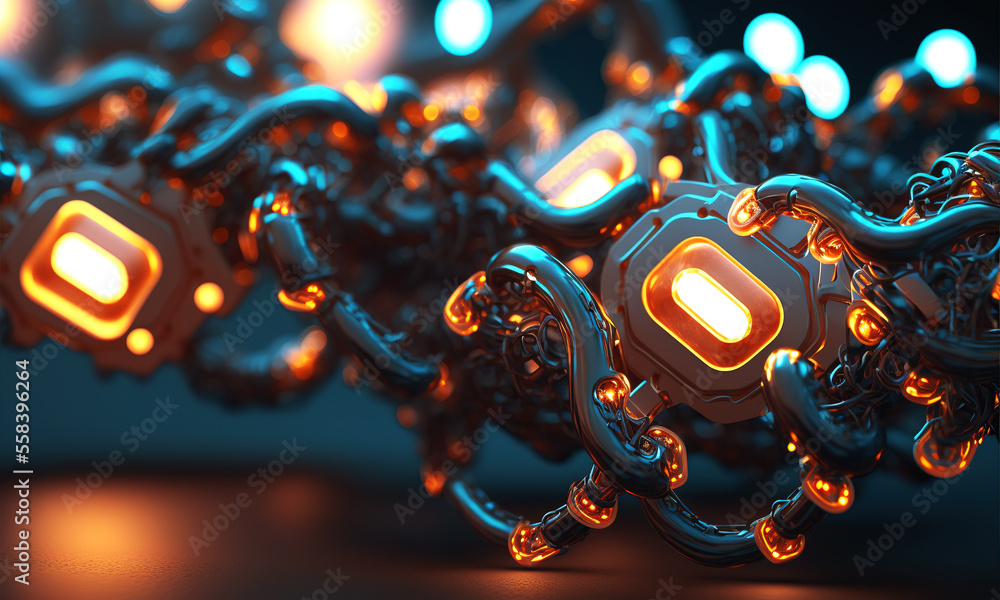 Glowing neural links network background. Illustration representing artificial intelligence ...