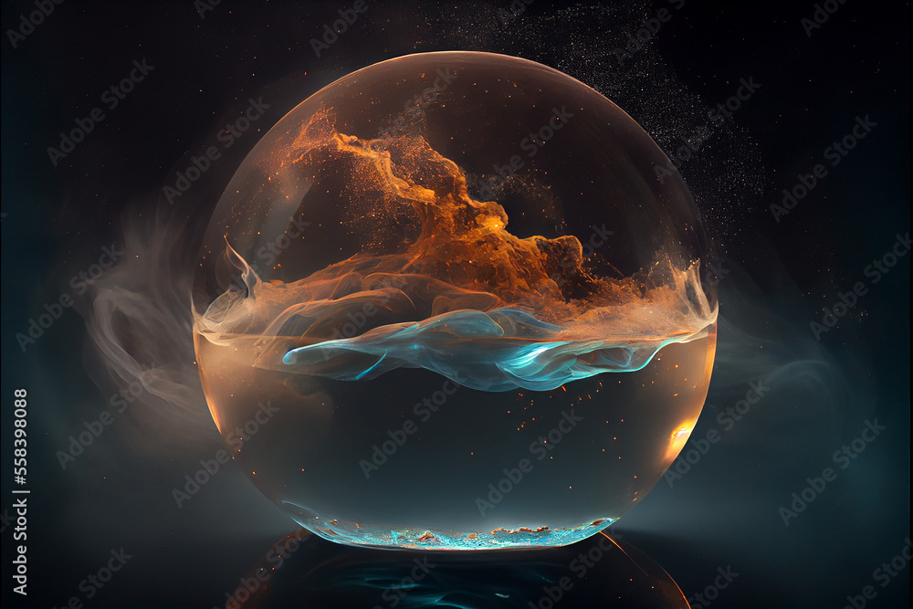 Stardust floating in a sphere of water ai art Stock Illustration ...