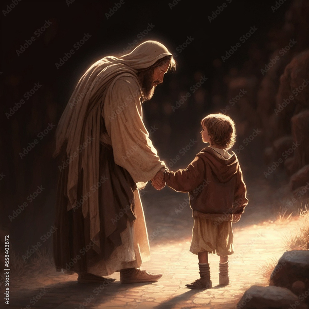 Jesus_Helping_a_Child Stock Illustration | Adobe Stock