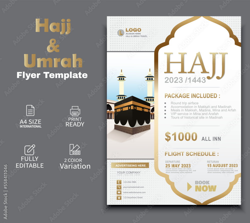 Vetor do Stock: Creative Modern Luxury Hajj and Umrah Flyer Template ...