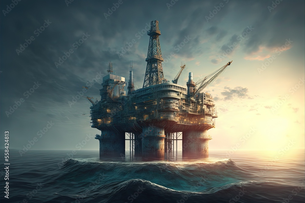Oil rig platfomr, on a calm sea, ultra realistic image, Generative Ai ...