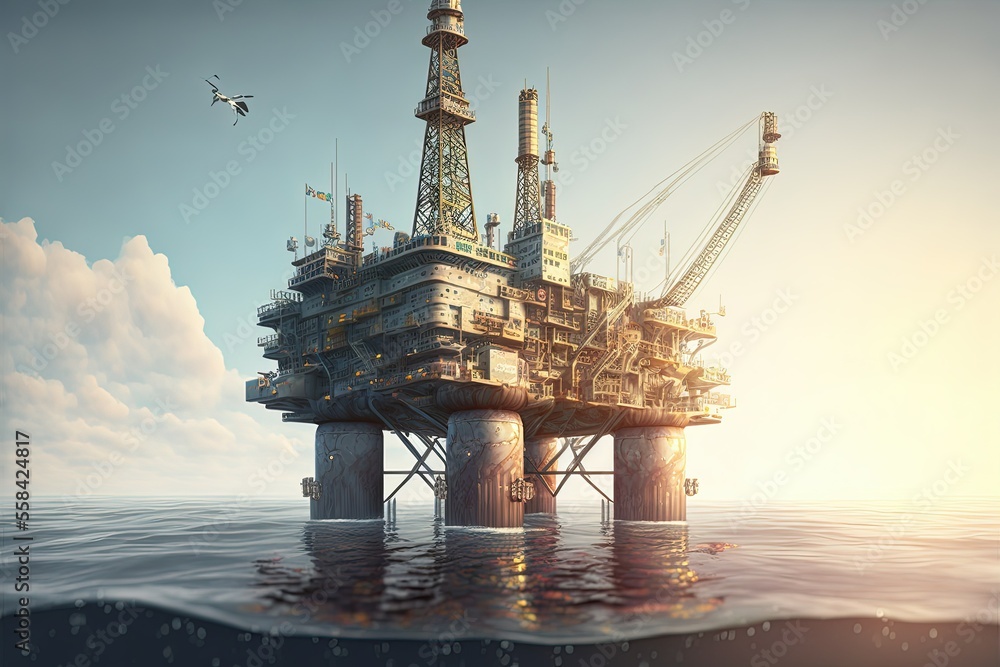 Oil rig platfomr, on a calm sea, ultra realistic image, Generative Ai ...