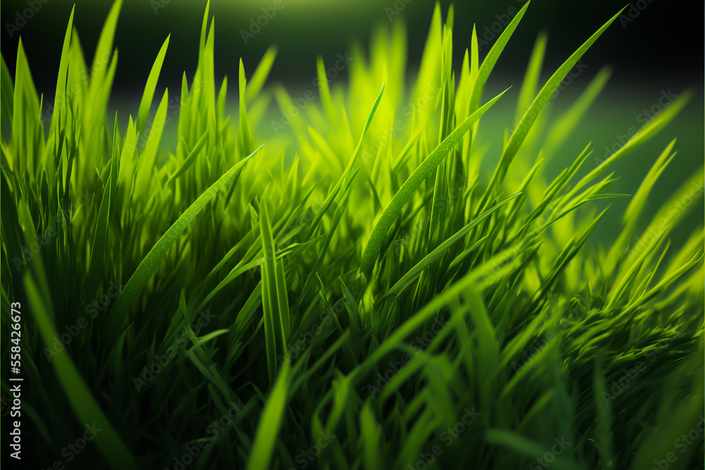 Green grass in a selective light on dark background. Abstract green ...