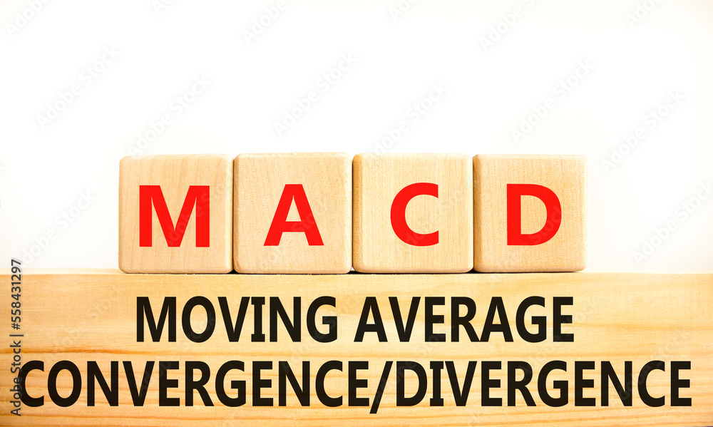 MACD symbol. Concept words MACD moving average convergence divergence ...