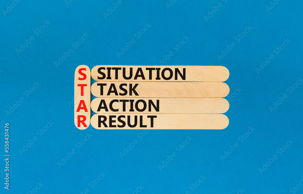 STAR situation task action result symbol. Concept words STAR situation ...