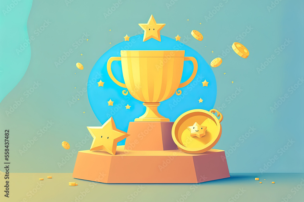 Gold winner stars on the podium background, victors in a basic setting ...