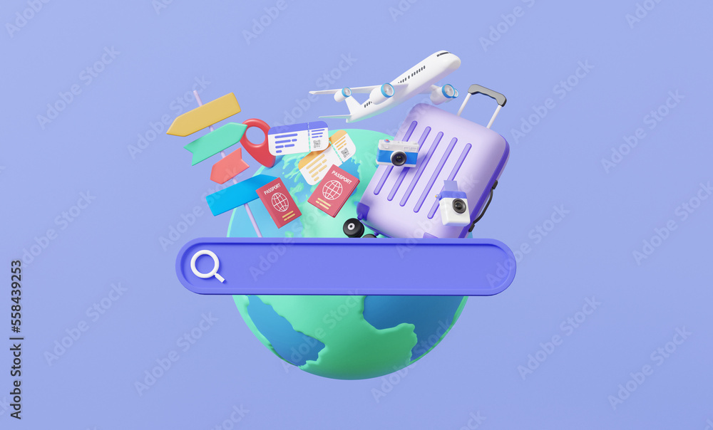 Travel flight cartoon airplane tourism plane trip planning world tour ...