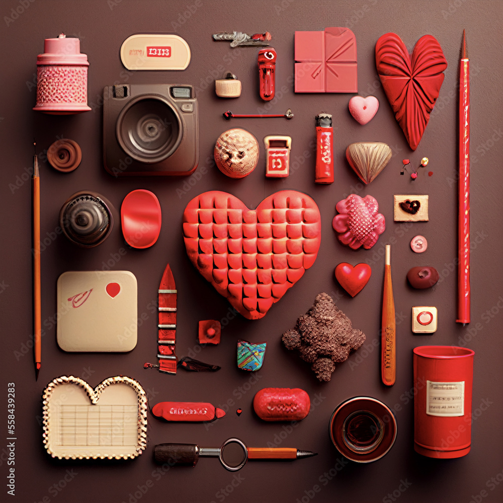 Love Themed Objects With Studio Lighting In Vibrant Colors Stock ...