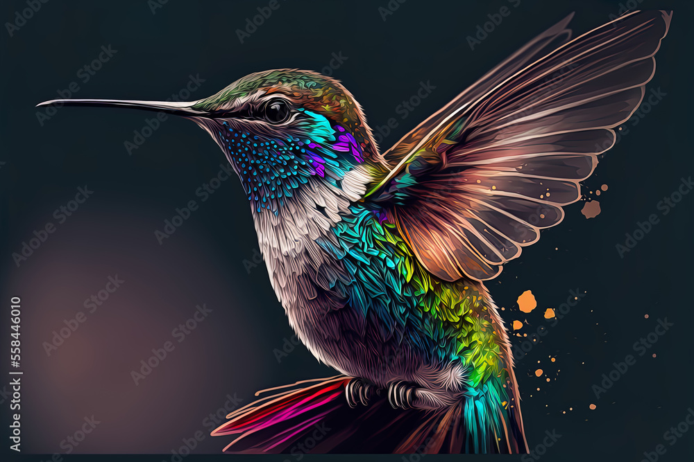 hand drawing of colorful hummingbird Stock Illustration | Adobe Stock
