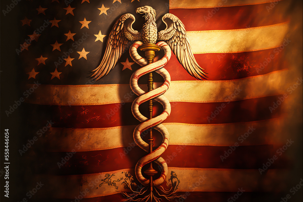 Caduceus symbolizing medicine and patriotism in the United States on a ...