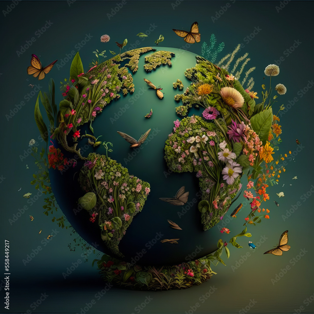 A wild and lush world, where butterflies and green plants make the ...