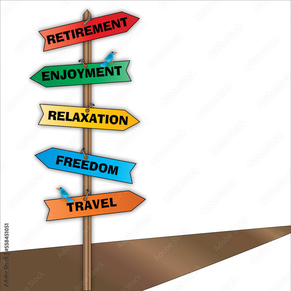 Retirement illustration of a roadway sign with five individual arrow ...