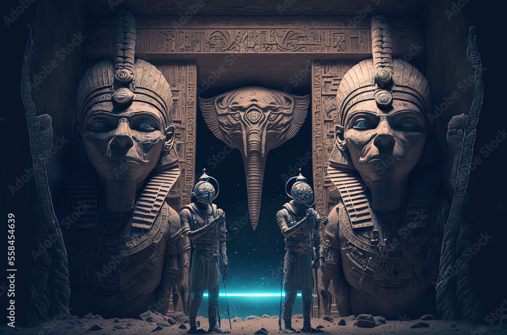 sci-fi illustration of ancient Egypt empire with alien, lost ...