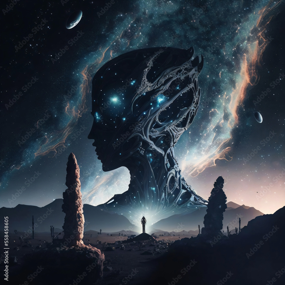 Extraterrestrial life alien. Galaxy at night sky. Designed using ...