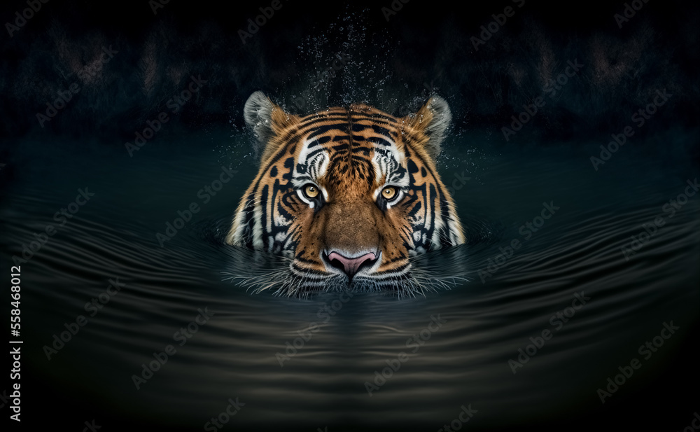 Tiger in water. wildlife animal background. Digital art Stock ...