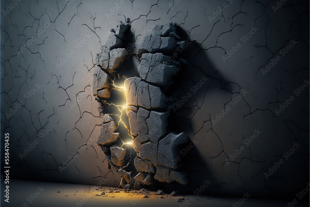 a crack in the wall with a lightning bolt coming out of it and a ...